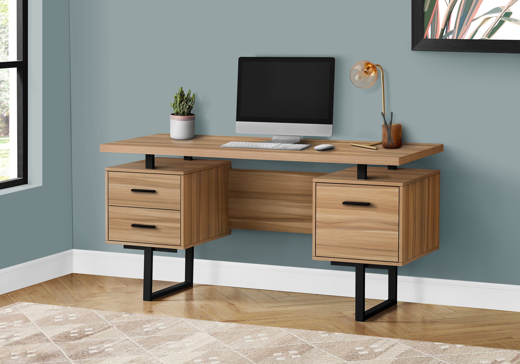 I7627 COMPUTER DESK 60 L LIGHT RECLAIMED WOOD BLACK METAL MONARCH SPECIALTIES I7627